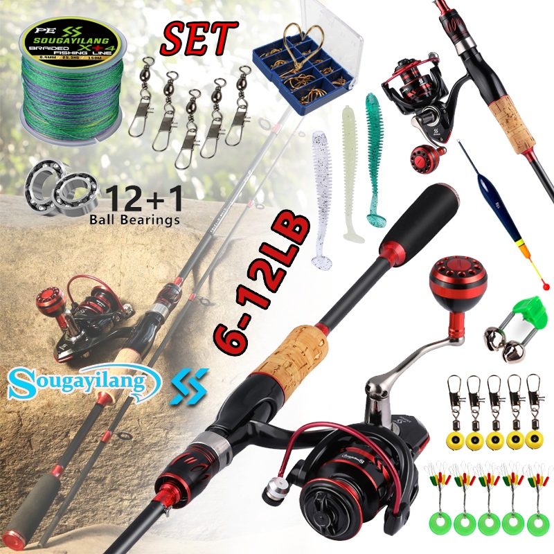 Sougayilang Spinning Fishing Set 1.65M 2 Sections Rod with 12+1BB ...