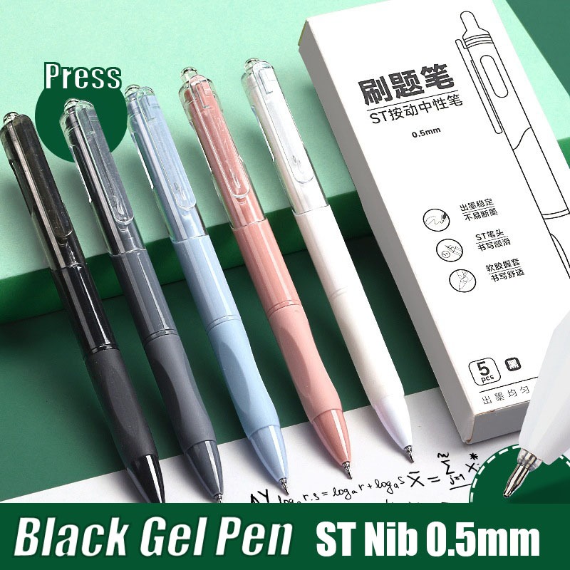 1/5PCS ST Nib 0.5mm Gel Pen Black Refilable Ink Refills Smooth Writing ...
