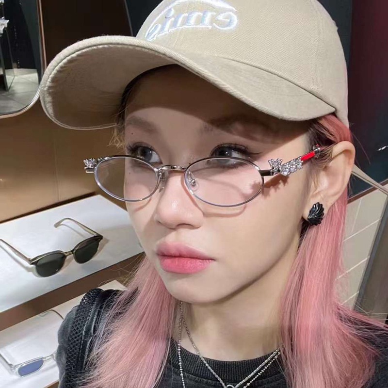 New Style Unique Diamond-studded Oval Glasses Frame Retro Ladies Men ...