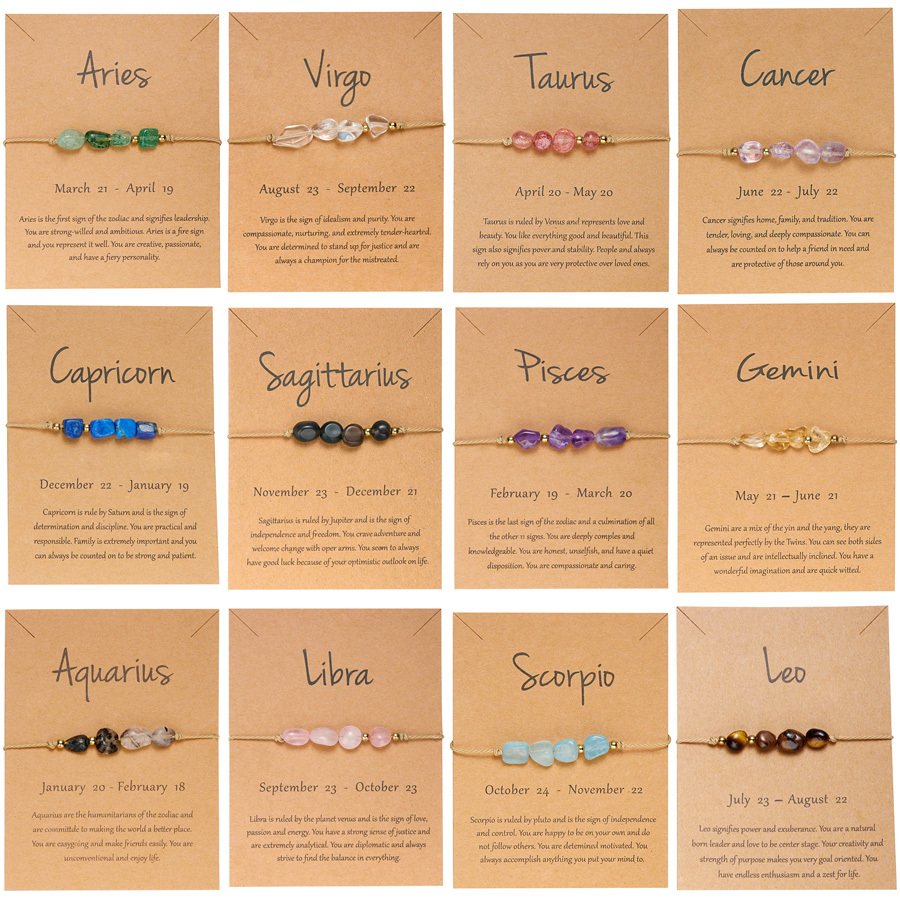 12 Constellations Natural Stone Bracelet Handmade Woven Signs Of The ...