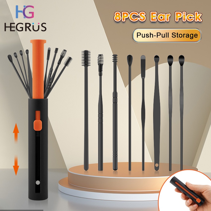 HEGRUS 8PCS Ear Pick Stainless Steel Ear Pick Set Ear Wax Removal Kit ...