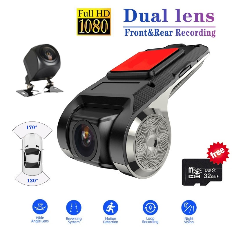 HD 1080P Dash Cam ADAS USB Car DVR with Back Camera Night Vision Auto ...