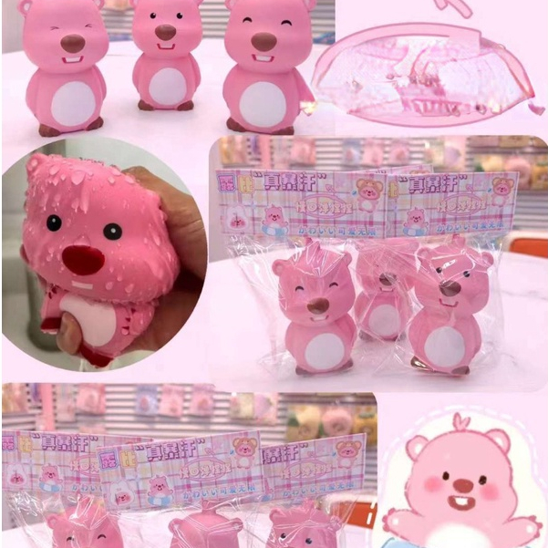 Loopy Slow Stress Relief Squishy Kawaii Figure Pink Beave Decompression ...