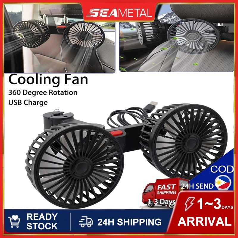 SEAMETAL Car USB Fan Double-headed 360 Degree Adjustable Fan 3 Speeds ...