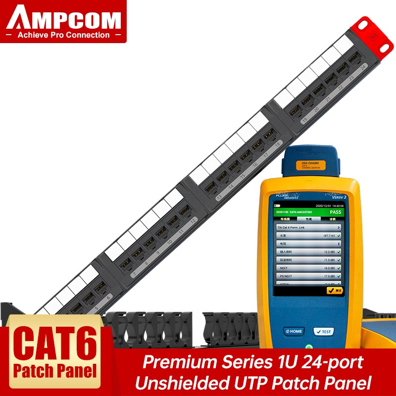 AMPCOM Premium Series CAT6 24 Ports Patch Panel, Rack Mount - 1U, 19 ...