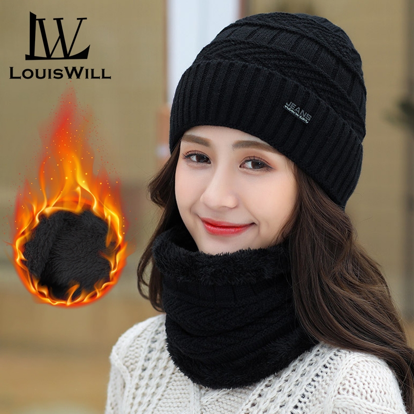 LouisWill Women's Winter Knitted Hats Caps Scarf Knitted Wool Hats ...