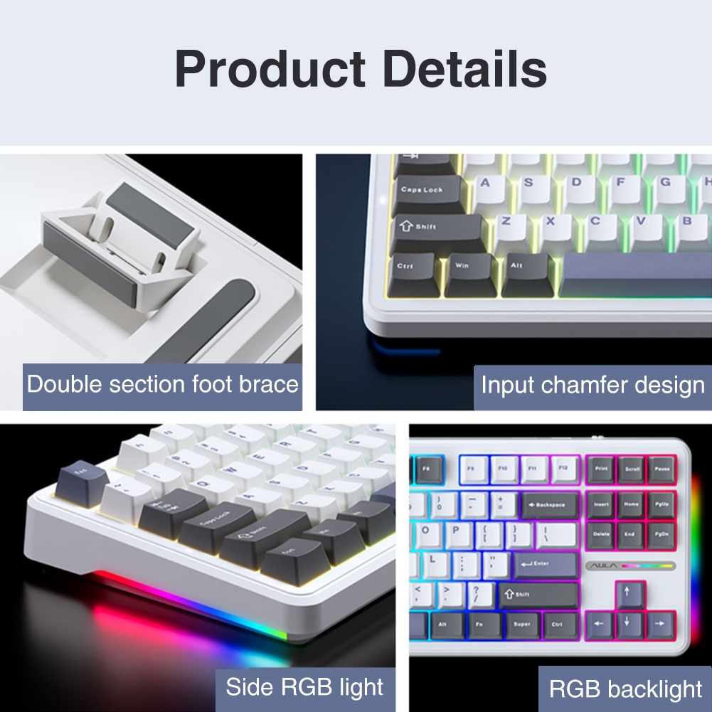 AULA F87 F87pro 87Keys Tri-Mode Mechanical Keyboard RGB Hot-Swap ...