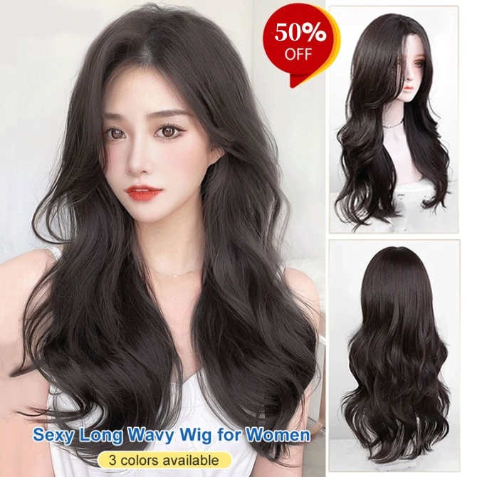 Fashionable Women Wig Natural Medium Parted Big Wavy Long Curly Wig ...