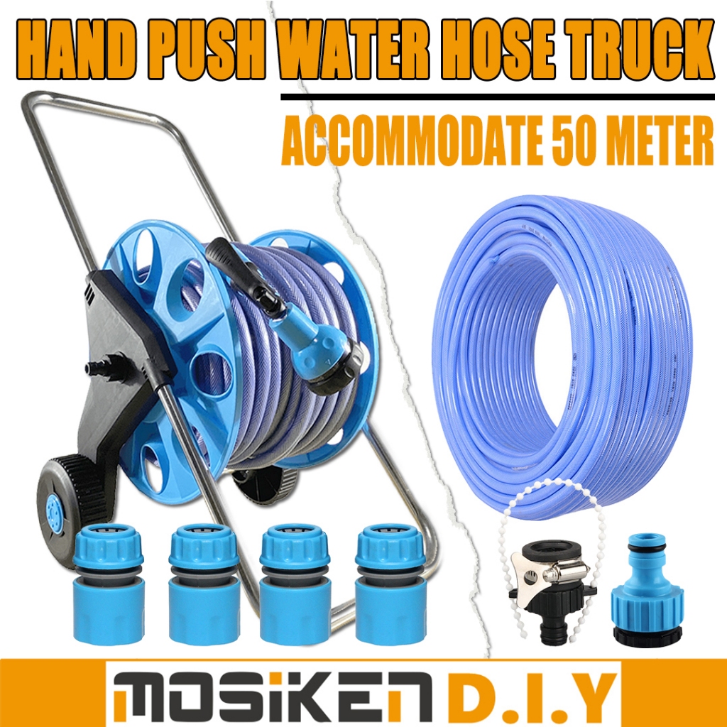 MOSIKEN 50M Garden Hose Reel Set with 7 Functional Sprayer Nozzle Hand ...