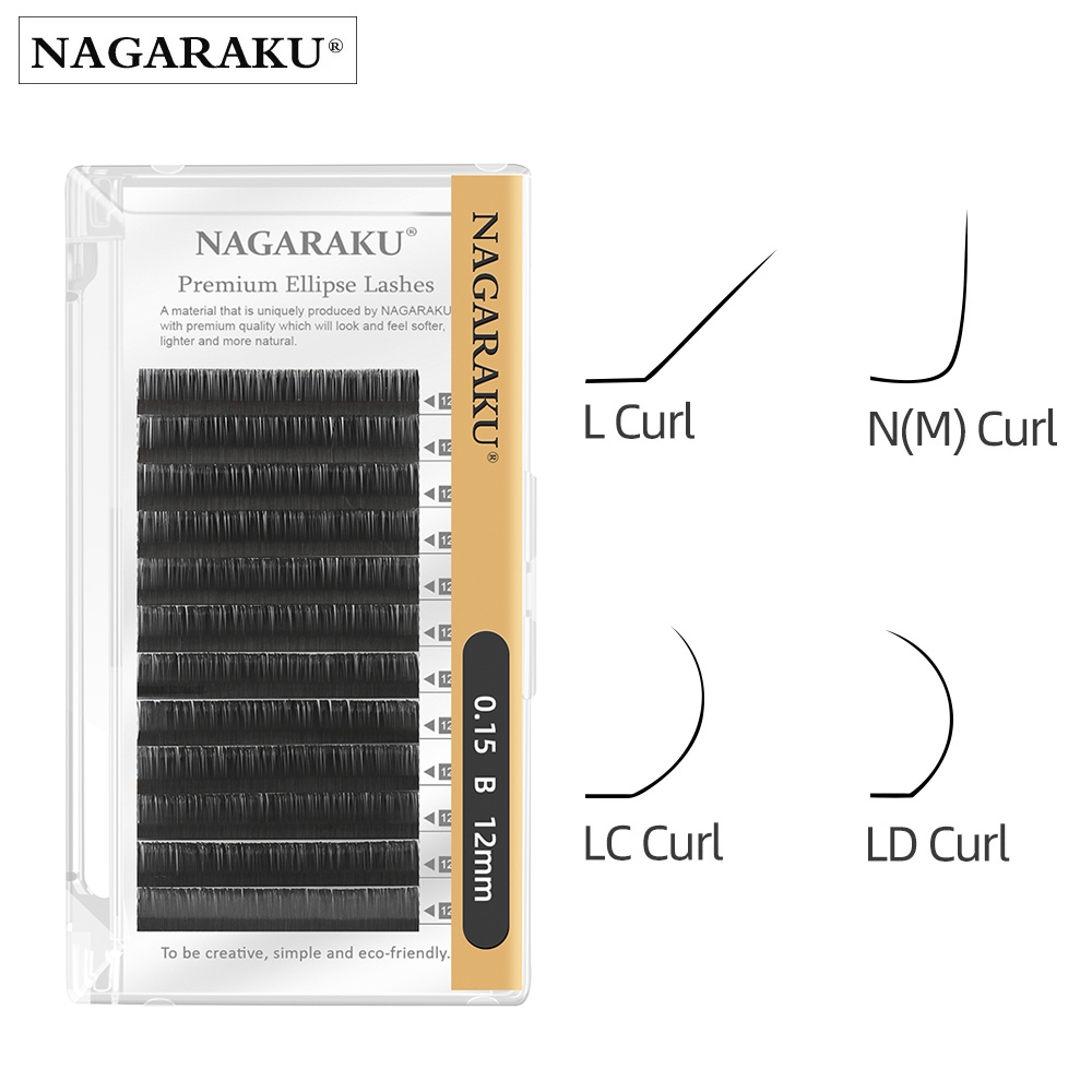 NAGARAKU Flat Ellipse Eyelash Split Tips Matte Gray Black Color Super ...