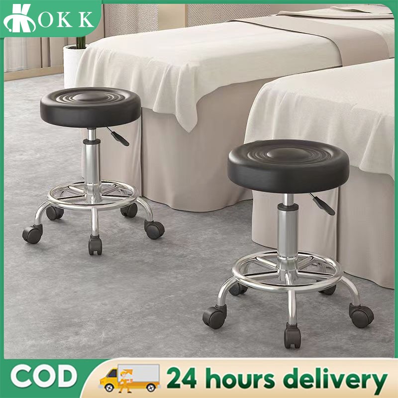 360 Swivel Round Stool Chair With Wheels Adjustable Height PU Bar Stool ...