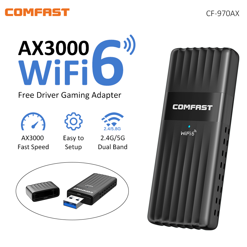COMFAST Driver Free AX3000 WiFi 6 USB Adapter Dual Band Wireless Gaming ...