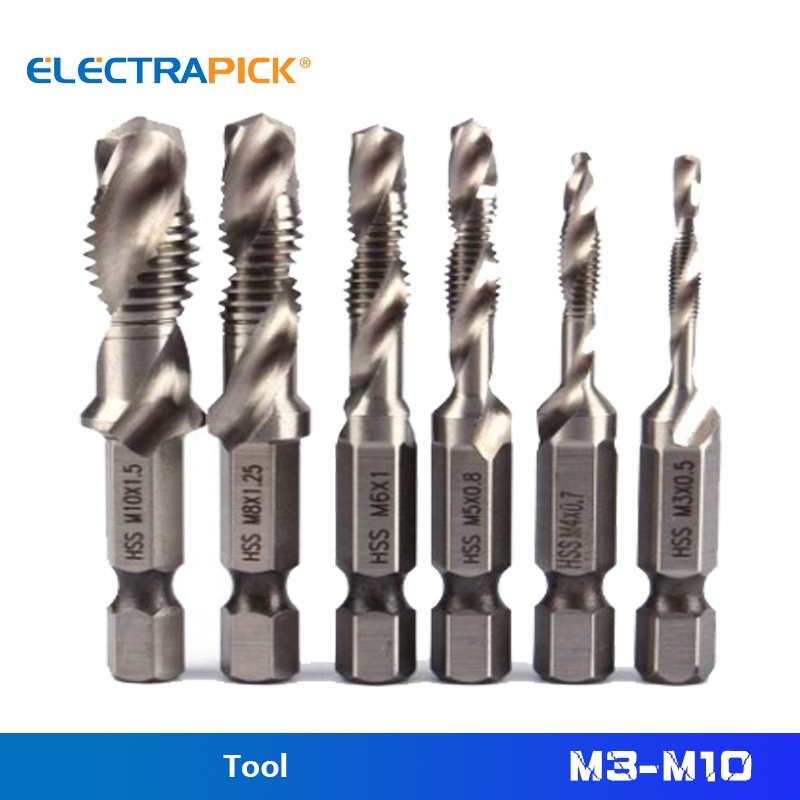 Electrapick Titanium Coated HSS Thread Tap Drill Bits Set (6 Pcs) M3 ...
