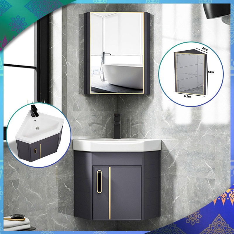 Grey Triangular wash basin cabinet Bathroom Basin Cabinet Ceramic Basin ...