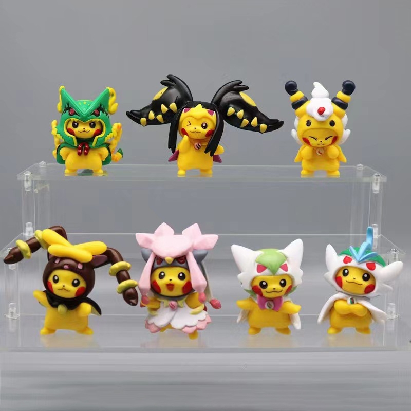 7Pcs/Set Anime Pokemon Figure Pikachu Cosplay Rayquaza Ampharos ...