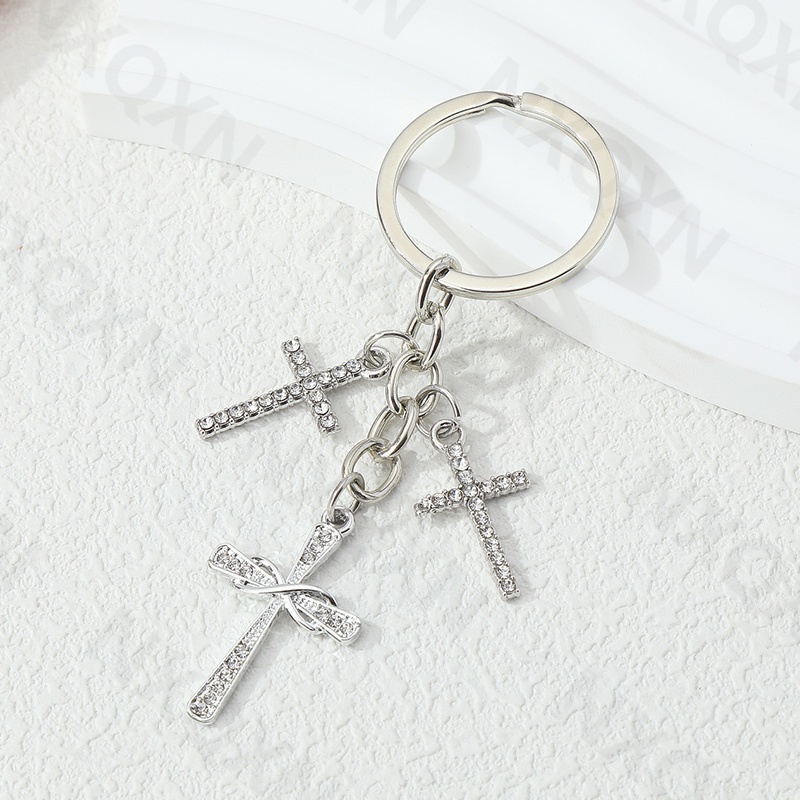 Simple Cross Keychain Religious Silver Color Key Ring For Women Men ...