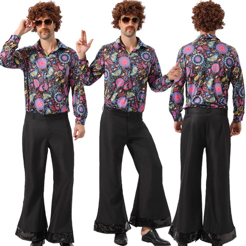 Adult Men 70s 80s Hippie Costume Retro Music Festival Disco Cosplay ...