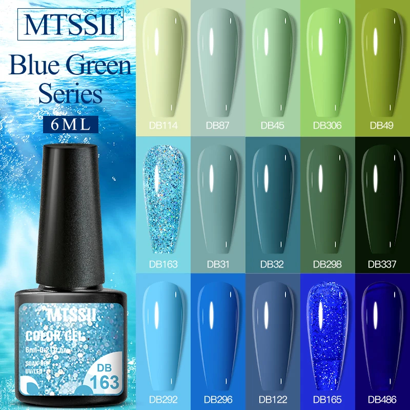 Mtssii UV Gel Nail Polish Soak Off UV Manicuring Nail Gel Polish - Blue/Green Series (6ml ...