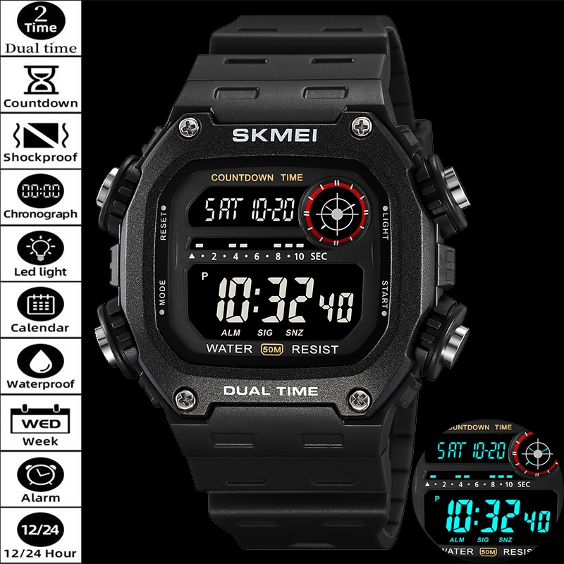 Skmei Men's Dual Time Fashion Big Size Dial Led Waterproof Digital ...