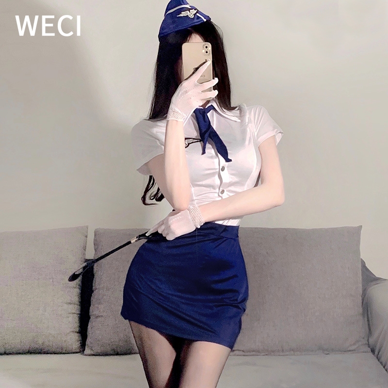 Weci Womens Cosplay Stewardess Costume Flight Attendant Uniform Air