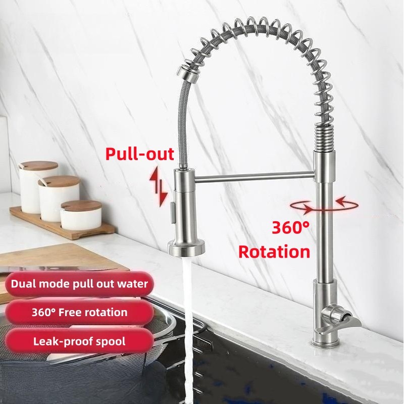 NEW Single Cold Water Faucet SUS304 Stainless Steel Kitchen Sink Spring ...