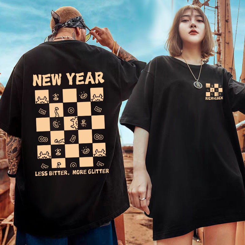 M-8XL European and American cartoon graffiti checkerboard printed short sleeved T-shirt 2025 ...
