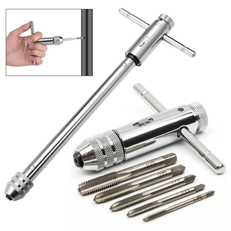 Adjustable M3-8 M5-12 T-Handle Ratchet Tap Wrench Tap Screw Holder Male Thread Metric Plug ...