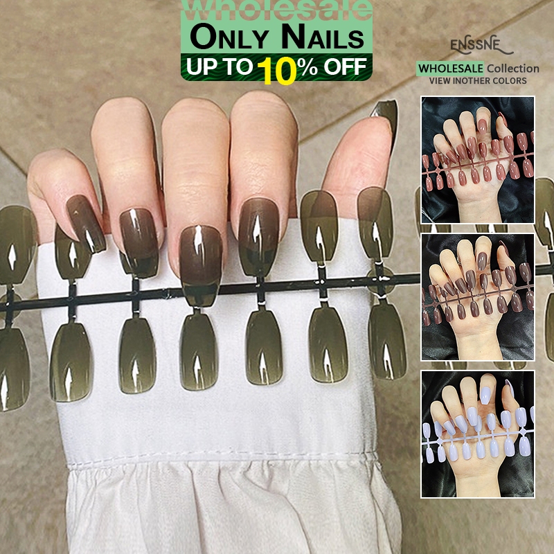 Fake Nails ( Wholesale Only Nails ) 24pcs Plain Color French Coffin ...