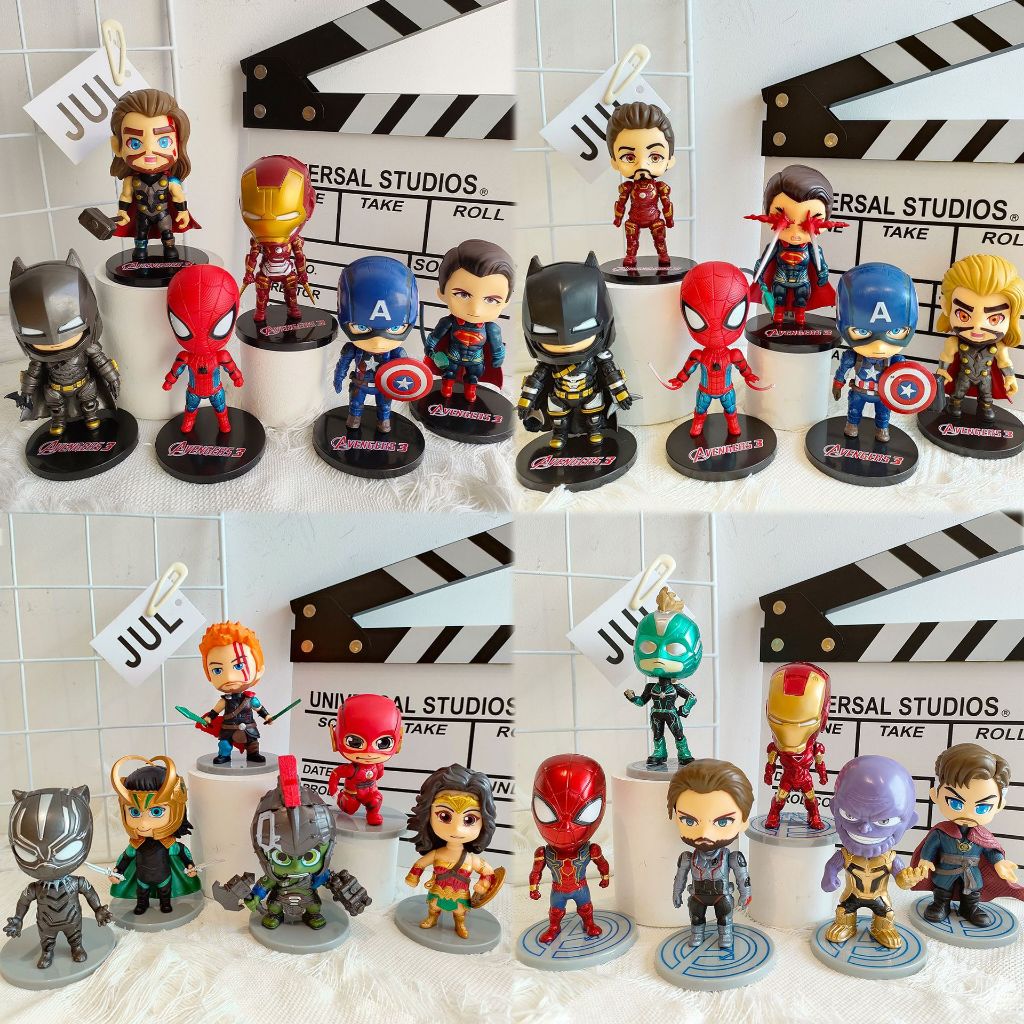 6Pcs/Set 10cm Marvel The Avengers Spider-Man Iron Man Hulk Superman Batman Thor Loki Thanos ...