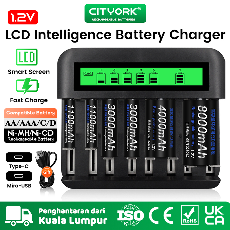 Cityork 8 Slots Intelligent Fast LCD Indicator USB Battery Charger For ...