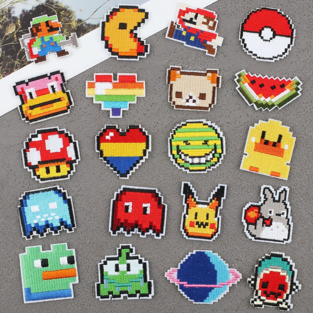 Pixel Style Cartoon Embroidery Stickers Mosaic Cloth Stickers Retro ...