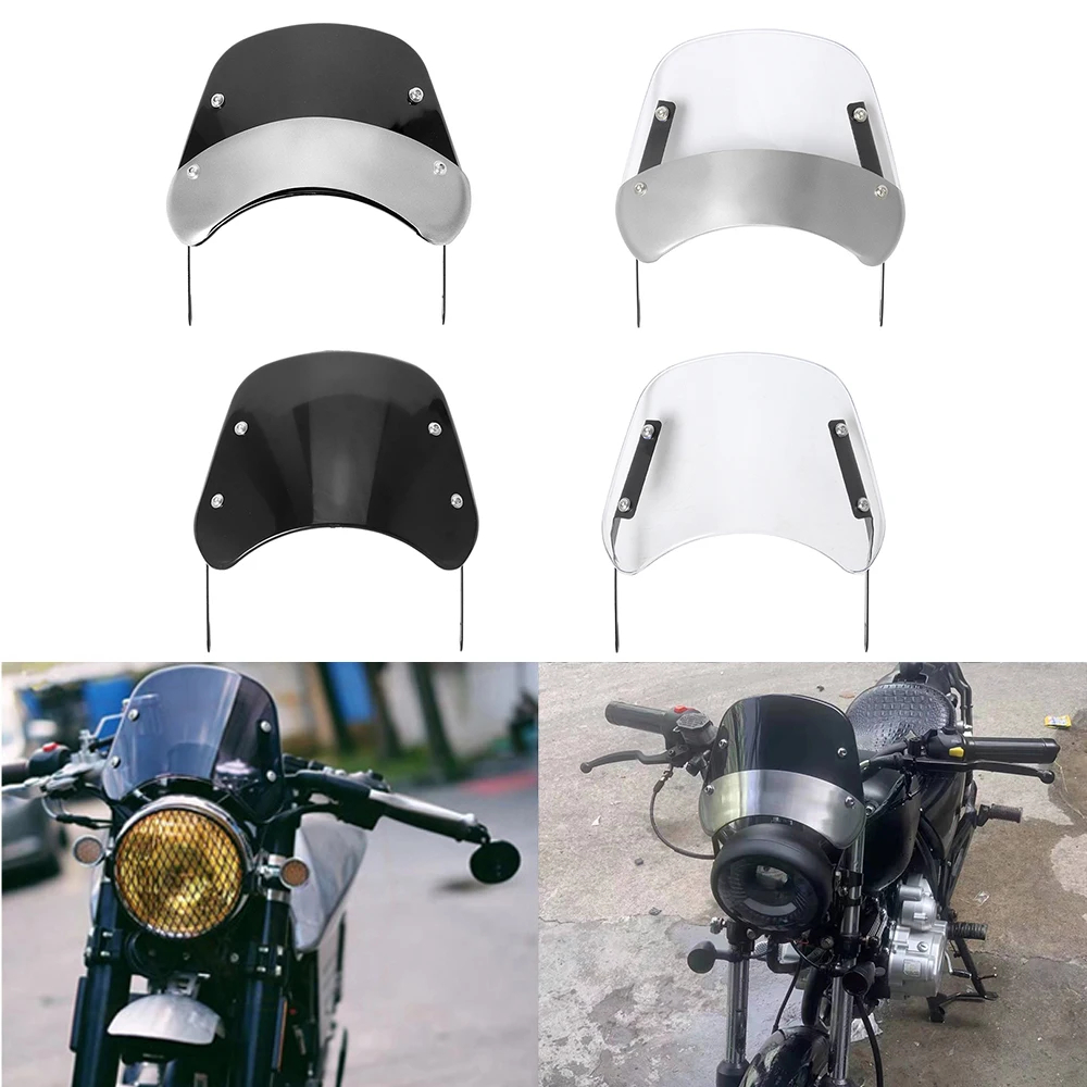 Black Retro Motorcycle 5"-7" Headlight Windshield Wind Deflector ...
