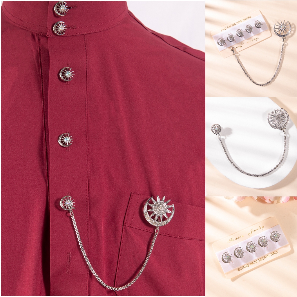 Elegant BULAN BINTANG Brooch Butang Baju Melayu 1Set (5Pcs) /Chain ...