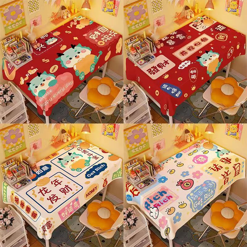 2024 CNY Theme Tablecloth Oil-proof Home Decor Rectangular Tablecloth ...