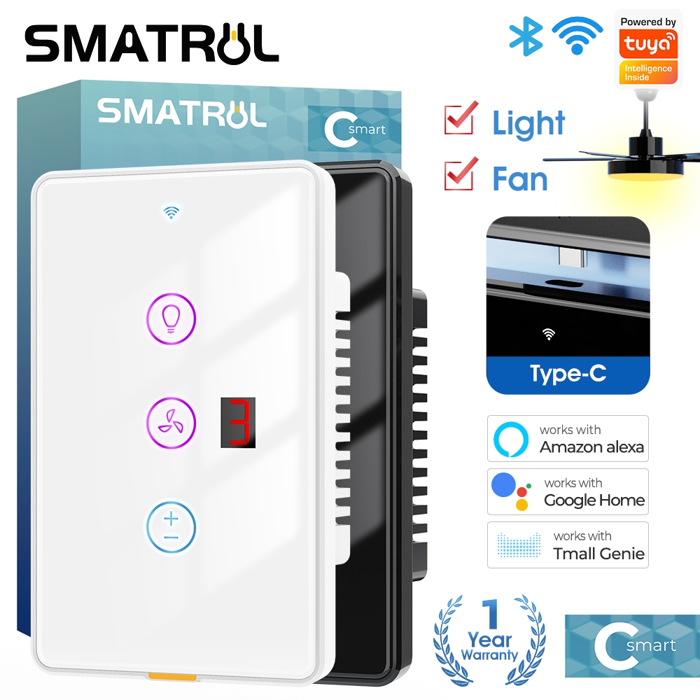 Tuya Smart Home Wireless Wifi Fan Light US Switch Wall Touch With ...