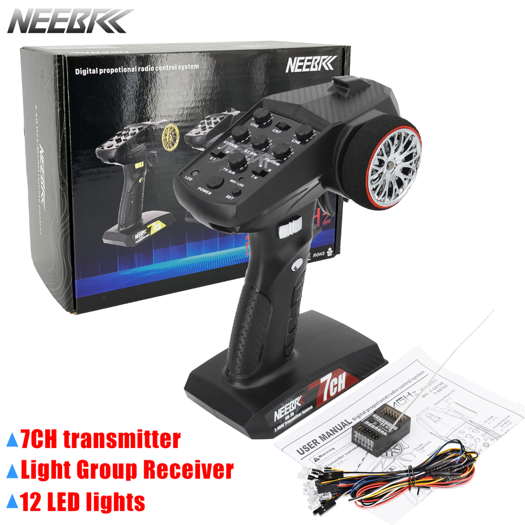 NEEBRC 7CH RC Transmitter with Receiver 2.4Ghz Remote Controller LED ...