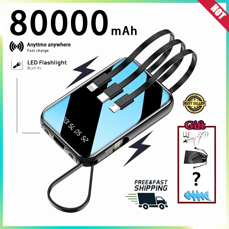 powerbank mini Built-in 3 Charging Cables Power Bank 80000 mAh Original ...
