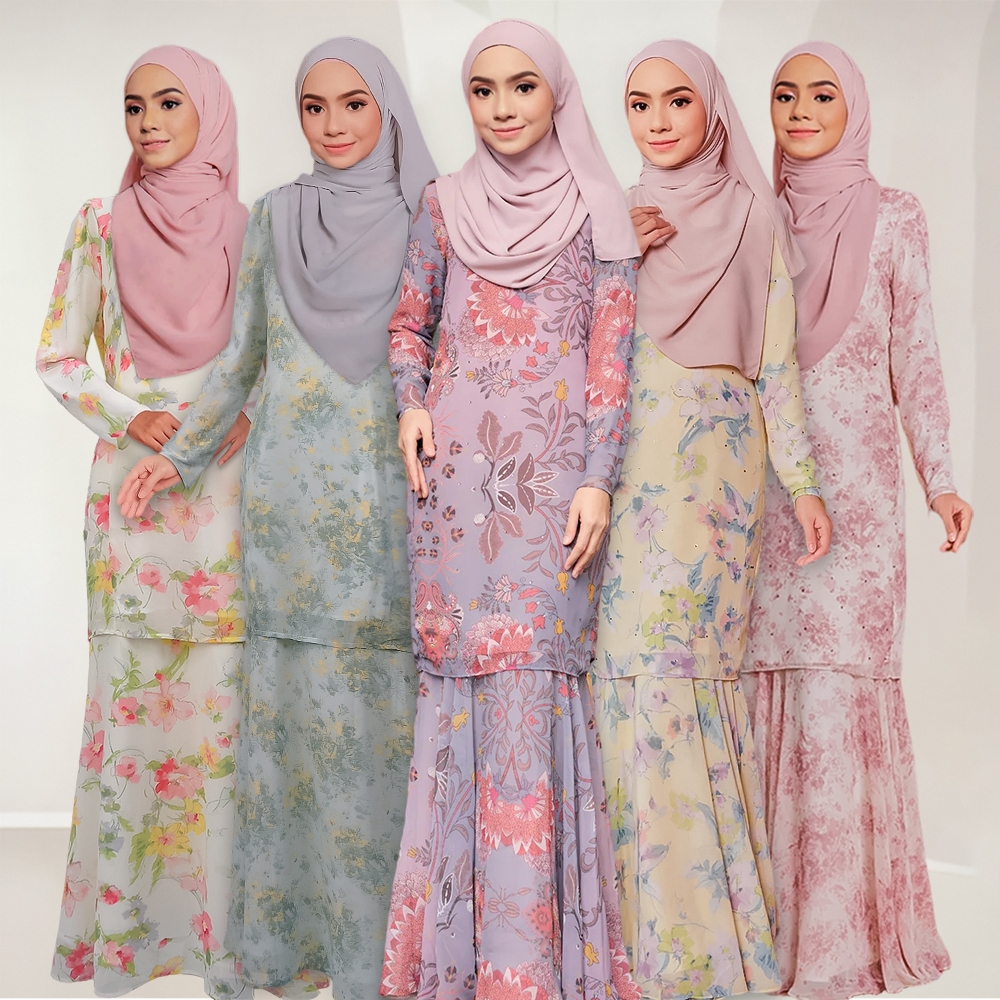 BAJU KURUNG KEDAH FLORAL Kurung Sulam Floral Baju Kurung Moden Ironless Kain Kurung Pleated ...