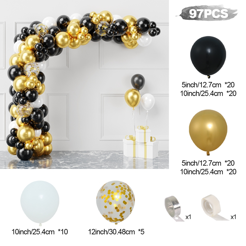 109pcs/set Black Gold Balloons Set Metallic Silver and Gold Confetti ...