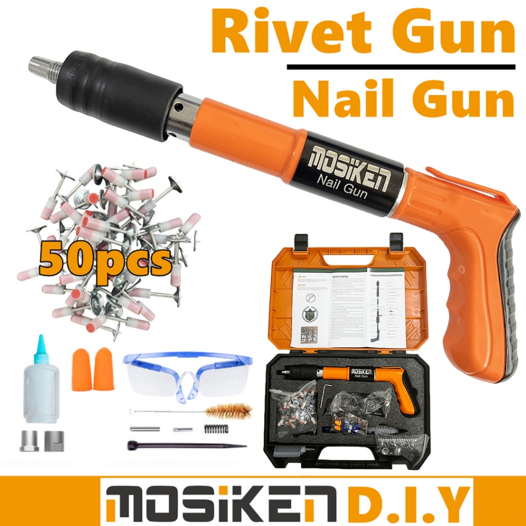 (Free 50 Nails) Mosiken Manual steel rivet gun, concrete rivet tool ...