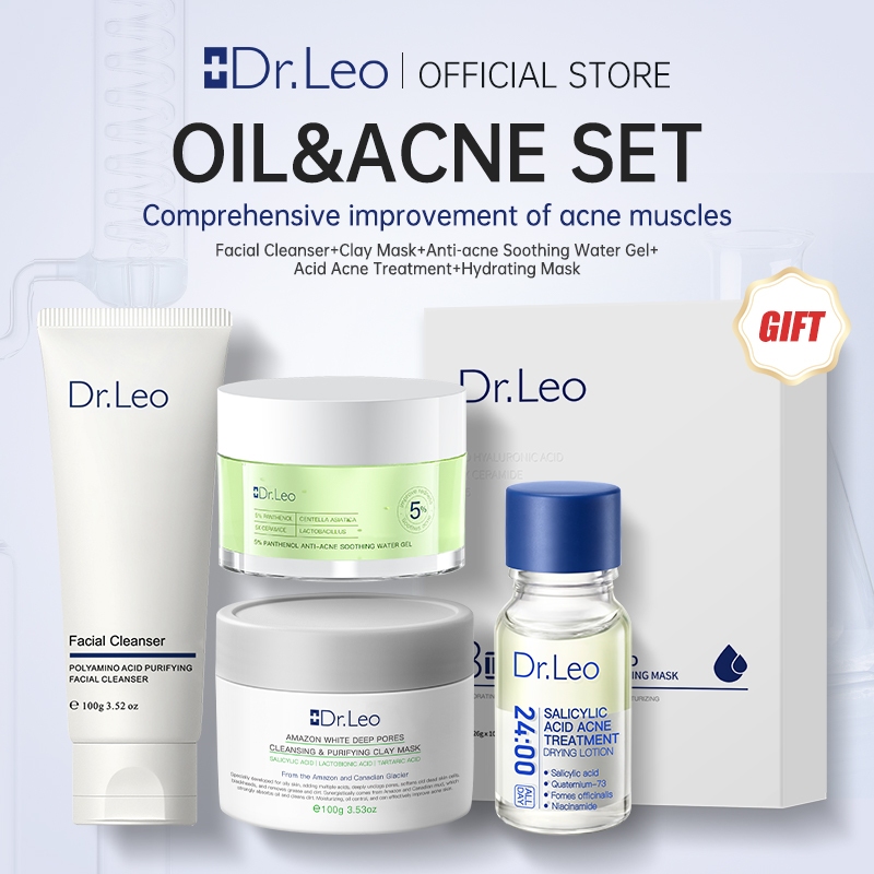 Dr.Leo 5pcs skincare set Salicylic Acid Acne Essence+Clay Mask+Facial ...