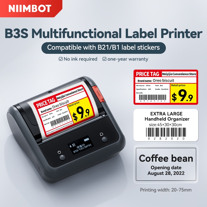 Niimbot B3S/B31 Label Printer inkless Portable Printer , print width from 20mm to 75mm | Shopee ...