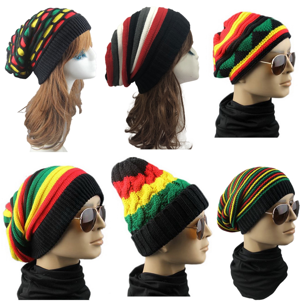 [Ready Stock] Rasta Reggae Baggy Knit Beanie Hat Beret Warm Oversized ...