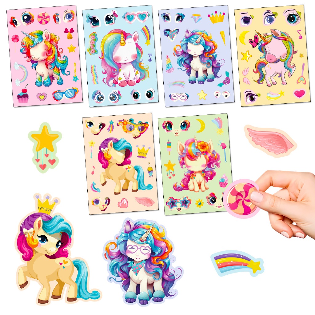 6pcs Fantasy Rainbow Pony Puzzle Sticker Animal Children's Party ...