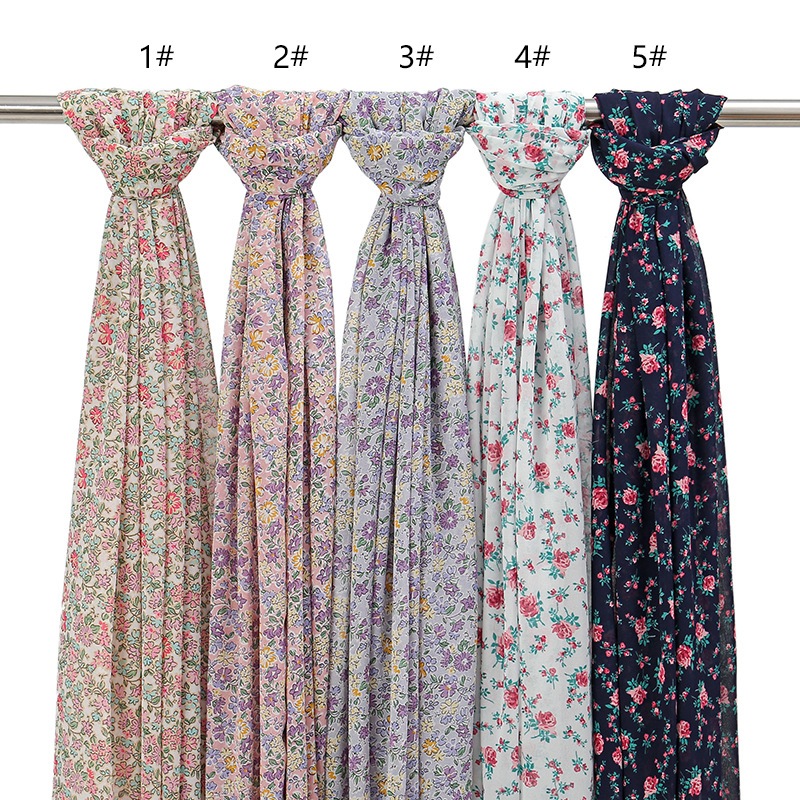 Jifang New Arrival Women Small Flower Prints Floral Chiffon Pashmina ...