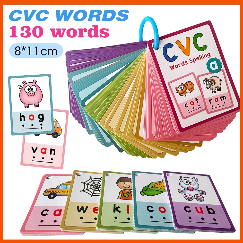 70 pcs Phonics CVC Words Flashcards Children Learning English Short ...