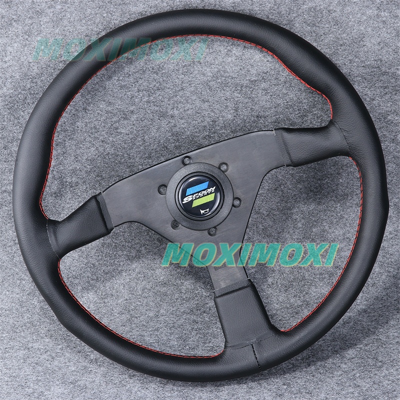 MOMO V1 Style Spoon Sports Genuine Leather Drift Sport Car Steering Wheel Red/Black line 14inch ...