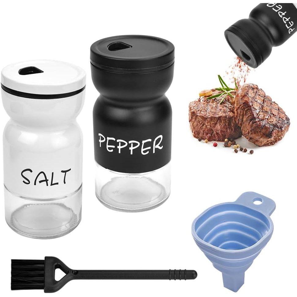 Salt and Pepper Shakers Set, Farmhouse Salt Shaker Vintage Glass Black ...