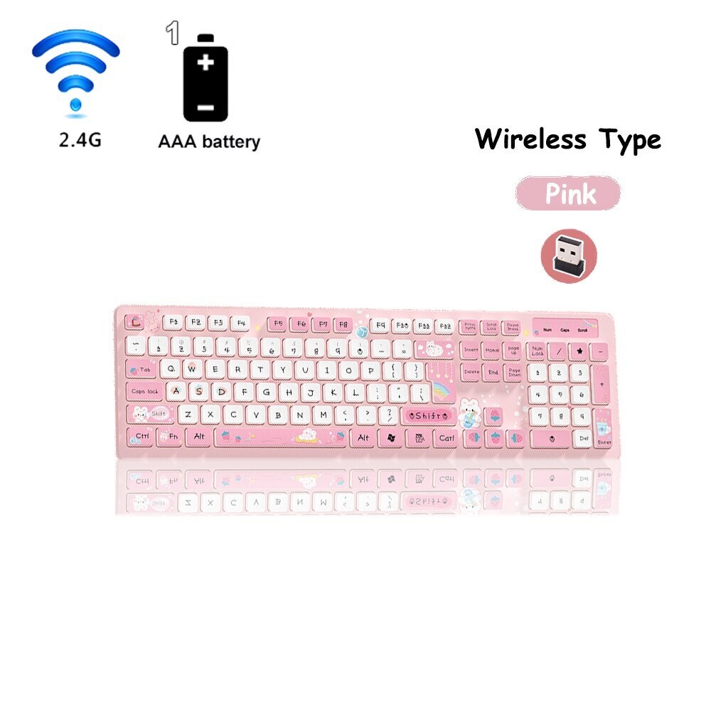 Wired USB Keyboard Cute Cartoon Rabbit Silent Keyboard With 104 Keycaps ...