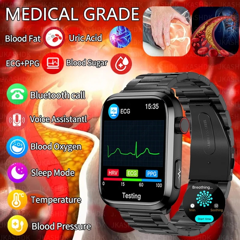 2023 New Medical Grade Smart Watch Blood Sugar Blood Lipid Uric Acid ...